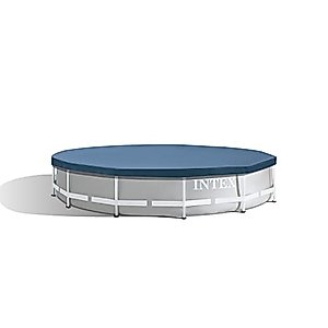 INTEX 28031E Pool Cover: For 12ft Round Metal Frame Pools – Includes Rope Tie – Drain Holes – 10in Overhang – Snug Fit
