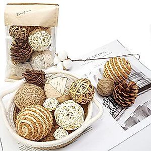 S-SNAIL-OO 12 Pcs Rattan Ball, Decorative Willow Ball, Assorted Decorative Spherical Orbs Vase Bowl Filler for Bird Foraging Toys Tabletop Decor
