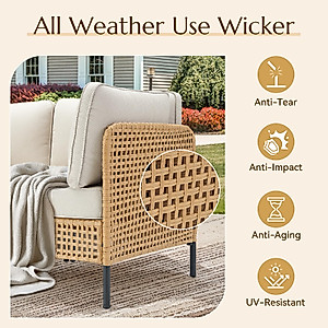 FEISHOMINOO 7 Piece Outdoor Patio Furniture Set, Oversize Outdoor Sectional Furniture, Rattan Chairs Glass Table Wicker Conversation Seating Sectional Sofa with Cushion Deep Seating for Porch