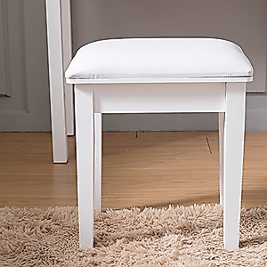 Organizedlife Vanity Stool Wood Dressing PU Padded Chair Makeup Piano Seat Make Up Bench for Dressing Solid Wood Legs,White