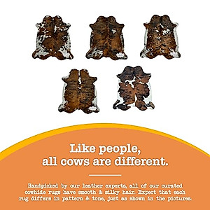 Natural Cowhide Rug - Tricolor Cowhide Area Rug for Bedroom & Living Room - Luxury Cowhides Modern Accent Rug - Genuine Leather with Real Animal Fur, Cow Hide Medium Tricolor, 6 x 8 Feet
