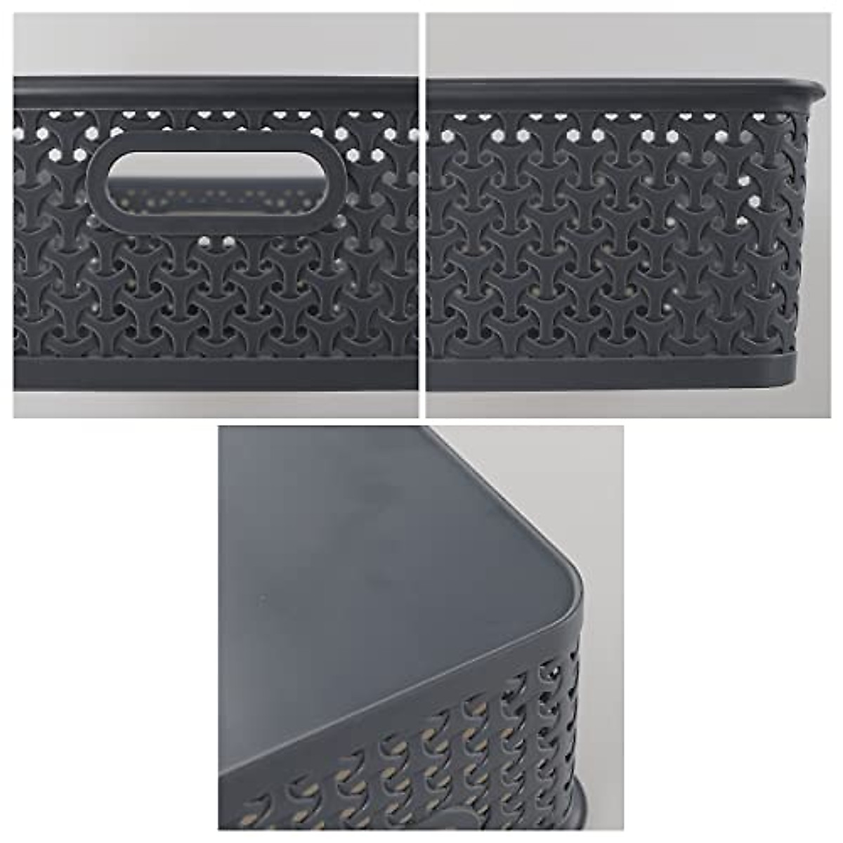 Obstnny Plastic Weave Storage Basket Grey, Pantry Organization Basket Bin, 4 Packs, 9.91" x 7.6" x 4.05"