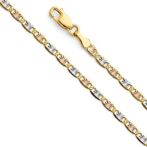 Ioka - 14K Tri Color Solid Gold 2.1mm Valentino Chain Necklace with Lobster Clasp - 24"