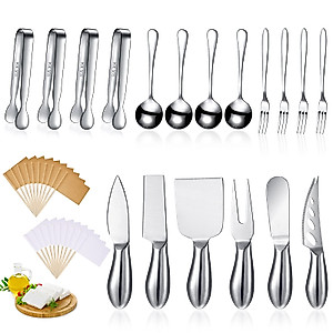 Patelai Charcuterie Board Accessories Cheese Spreader Knife Set Charcuterie Utensils Butter Knife Stainless Steel Mini Serving Tongs Spoons Appetizer Forks for Pastry Christmas(Silver,18 Pieces)