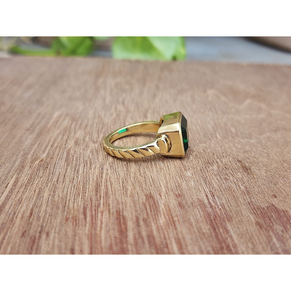 Gold Emerald Statement Ring, 925 Solid Sterling Silver Ring, Square Emerald Signet Ring, Women Ring, Men Ring, Gift Ring, Green Gemstone Ring (Sterling Silver, 8)