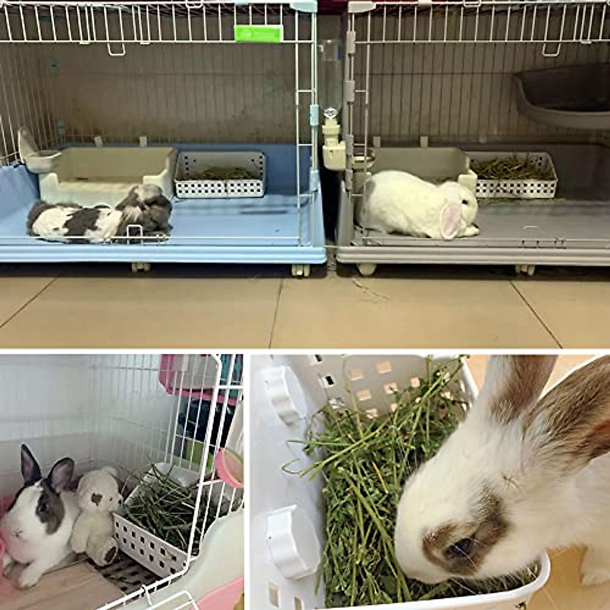 kathson Rabbit Hay Feeder Hay Manger Less Wasted Grass Holder Rack Removable Stainless Steel Crate Bowl Water Food Feeder for Rabbits Bunny Chinchilla Guinea Pigs