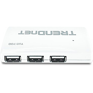 TRENDnet USB 2.0 7-Port High Speed Hub, 5V/2A Power Adapter, Up to 480 Mbps USB 2.0 Connection Speeds, 10 Watts Total Power, Compatible with Windows, Mac, and Linux, White, TU2-700