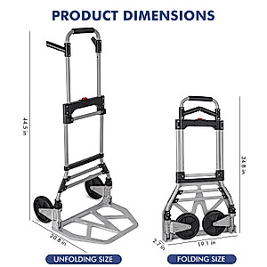 Home-Man Folding Hand Truck, 500 LB Heavy Duty Luggage Cart, Utility Dolly Platform Cart with 4 Wheels and 2 Elastic Ropes for Luggage, Travel, Moving, Shopping, Office Use (500LB, Black)