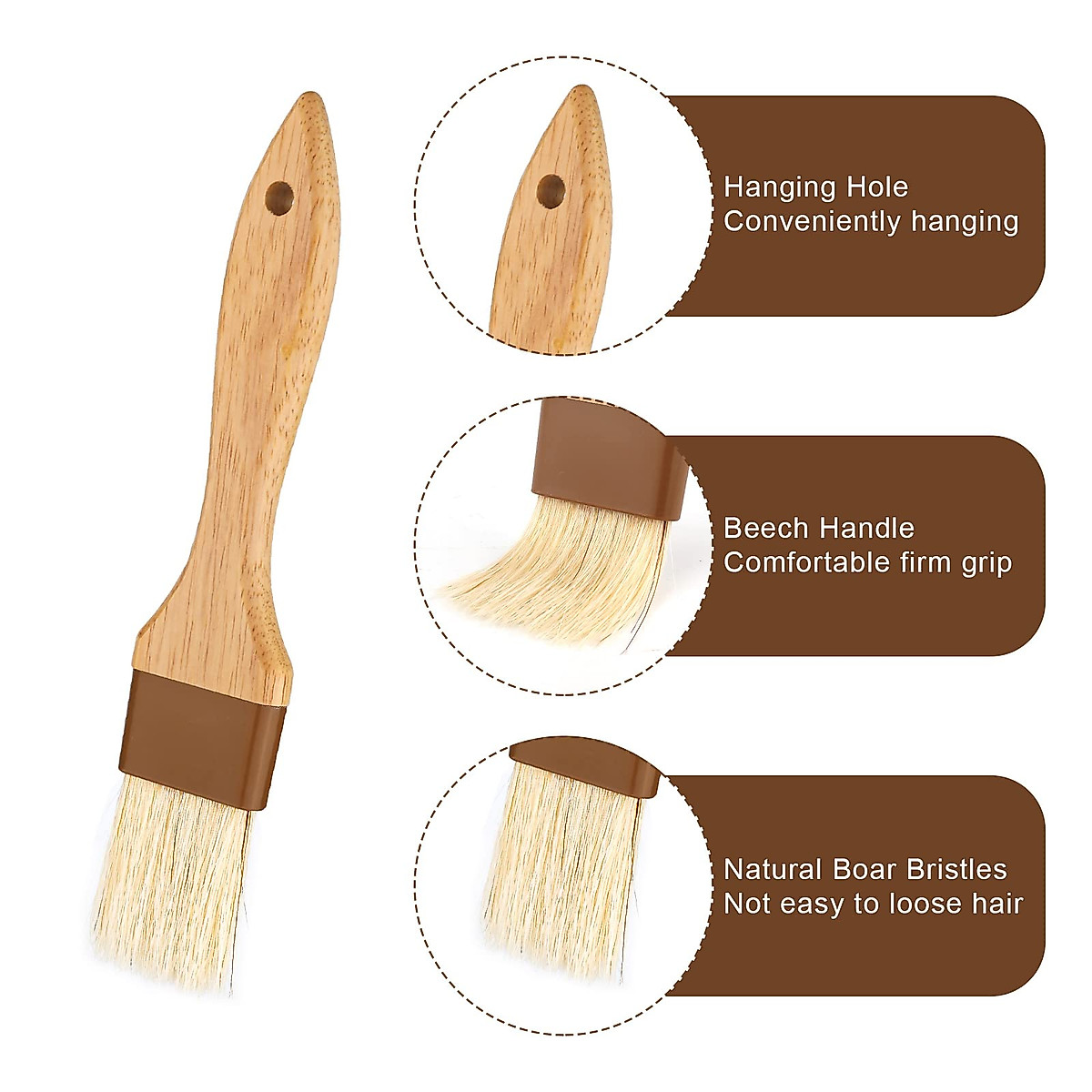 Pastry Basting Brushes, 2PCS Oil Brushes Boar Bristle Brushes BBQ Brushes for Sauce BBQ Basting Brush Kitchen Brush for Oil Egg Spread Marinade Sauce (2 Specifications)