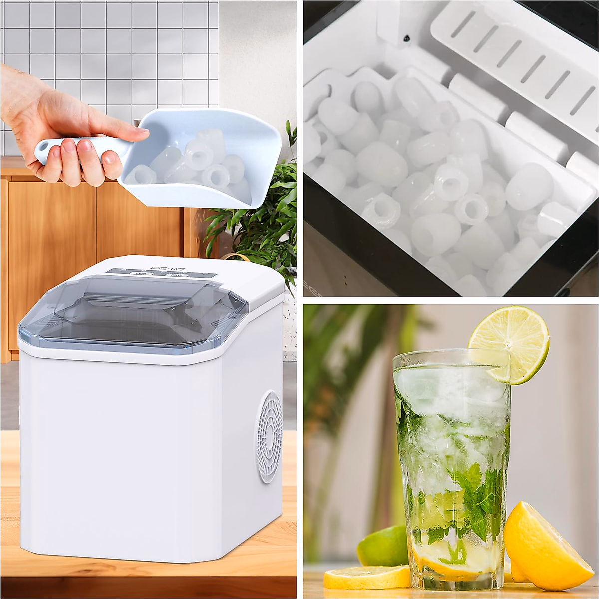 Craig CIM201 Countertop Ice Maker, 9 Cubes Ready in 6 Mins, 26lbs in 24Hrs, Ice Machine with Ice Scoop and Basket, Bullet Ice for Home/Camping/RV, Party, Just add Water
