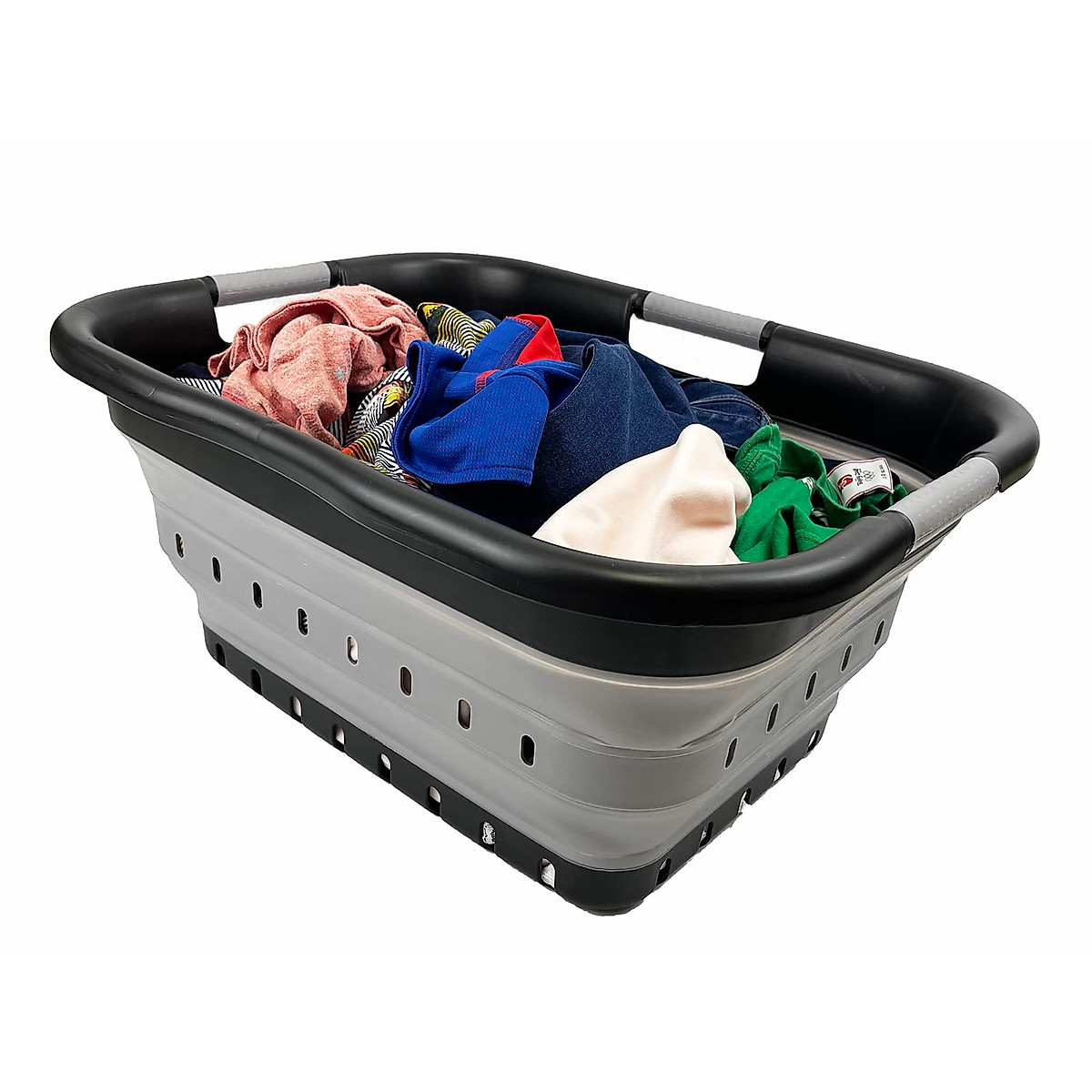 SAMMART 41L (10.8 Gallon) Collapsible Plastic Laundry Basket - Foldable Pop Up Storage Container/Organizer - Portable Washing Tub - Space Saving Hamper/Basket (Black/Alloy Grey)