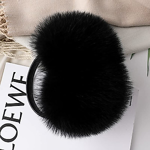 Bibury Real Fox Fur Earmuffs with Leather Band, Winter Ear Muffs, Cold Weather Head Warmer (Black)
