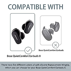 5 Pairs Bose QuietComfort Earbuds II 2022 Replacement Wingtip,YINPINJIA[Fit in The Charging Case]Silicone EarTips Accessories Compatible with Bose QuietComfort Earbuds II(Black/Blue/Red/Orange/Green)