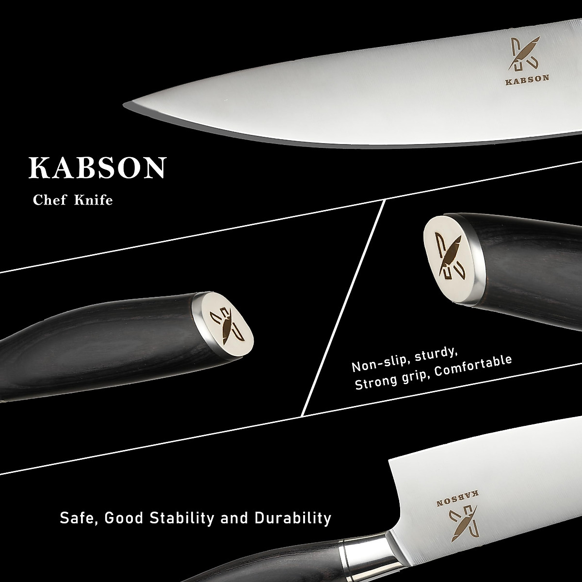 Kabson German Chef Knife Gift Box - 8'' Chef's Knives High Carbon Steel Paring Knife, With Ergonomic Handles, Professional Multipurpose Kitchen Knife with Sharpener and Finger Guard