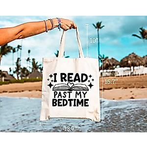 GXVUIS I Read Past My Bedtime Canvas Tote Bag for Women Aesthetic Book Reusable Grocery Shopping Bags Reading Lovers Gifts White