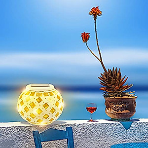 HEALLILY Fence Mosaic Lamp Weatherproof Solar Powered Glass Globe Ball Light LED Pathway Night Lamp for Home Garden Lawn Patio Yard