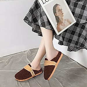 ONCAI Womens Fluffy Slippers,Cute Sherpa Faux Fur Scuff Garden Slip on House Slippers with Polar Fleece Lining Memory Foam Footbed and Indoor/Outdoor Rubber Hard Soles Brown US Size 9