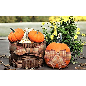 Hying Fall Ribbons for Wreath Bows Wrapping Gifts, Linen Plaid Orange Harvest Ribbon for Gift Wrapping Thanksgiving Party Fall Decoration Crafts, 2.5" X 10 Yards Autumn Thanksgiving Wired Edge Ribbon