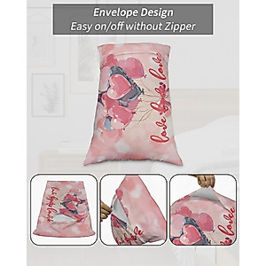 Hokiten Standard Size Pillow Cases Set of 2 - Love Heart Valentine's Day Microfiber Soft Pillowcases with Envelop Closure, Pink Red Grey Love Heart Balloon Lumbar Pillow Cover for Sofa, 20x26 Inches