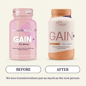 NUTRITHICK Weight Gainer Capsules - with Maca Root, Fenugreek and Creatine for Women - Vegan Appetite Stimulant + Muscle Mass + Hormonal Balance, Vitamin B1, B5, B6 (120 Capsules)