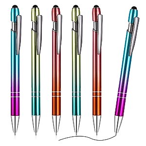 cobee® Retractable Ballpoint Pen with Stylus Tip, 6 Pieces 1.0mm Metal Ball Point Pens Medium Point Smooth Writing Pen Black Ink Pen Stylus Pen for Touch Screens School Office Gift Supplies