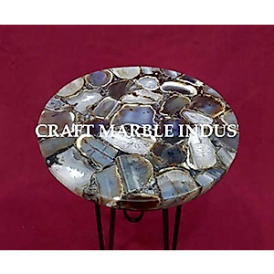 Natural Agate Table, Agate Table With Metal Stand, Round Agate Stone Table, Centerpiece, Agate Side Table 12" Inch