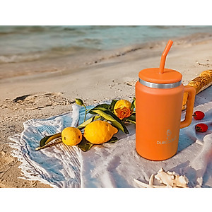 DLOCCOLD 50 oz Mug Tumbler with Handle and Straw Lid, Stainless Steel Insulated Large Travel Jug with Handle, Double Wall Reusable Water Bottle, White