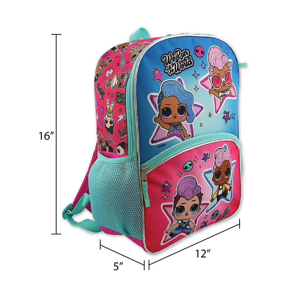 L.O.L. Surprise! Dolls Girls 16" Backpack 5 piece School Set (One Size, Blue/Pink)