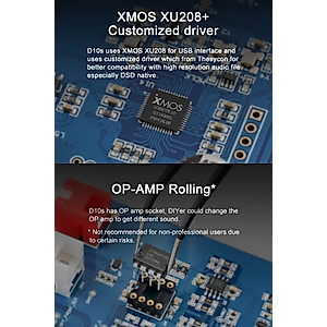 Topping D10s Mini USB DAC CSS XMOS XU208 ES9038Q2M OPA2134 Audio Amplifier Decoder Black