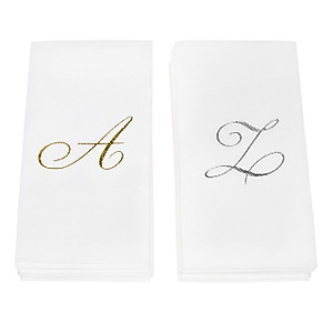 AH AMERICAN HOMESTEAD Disposable Hand Towels for Bathroom 50 Count - Guest Bathroom Essentials -Bathroom Paper Towels - Monogrammed Disposable Napkins - Wedding Napkins in Paper Towel Tray (Silver, H)