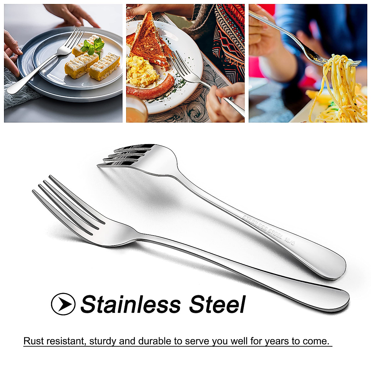 LIANYU 24-Piece Forks and Spoons Silverware Set, 12 Teaspoon and 12 Salad Fork, Stainless Steel Flatware Cutlery Set for Home Kitchen Hotel, Mirror Finished, Dishwasher Safe