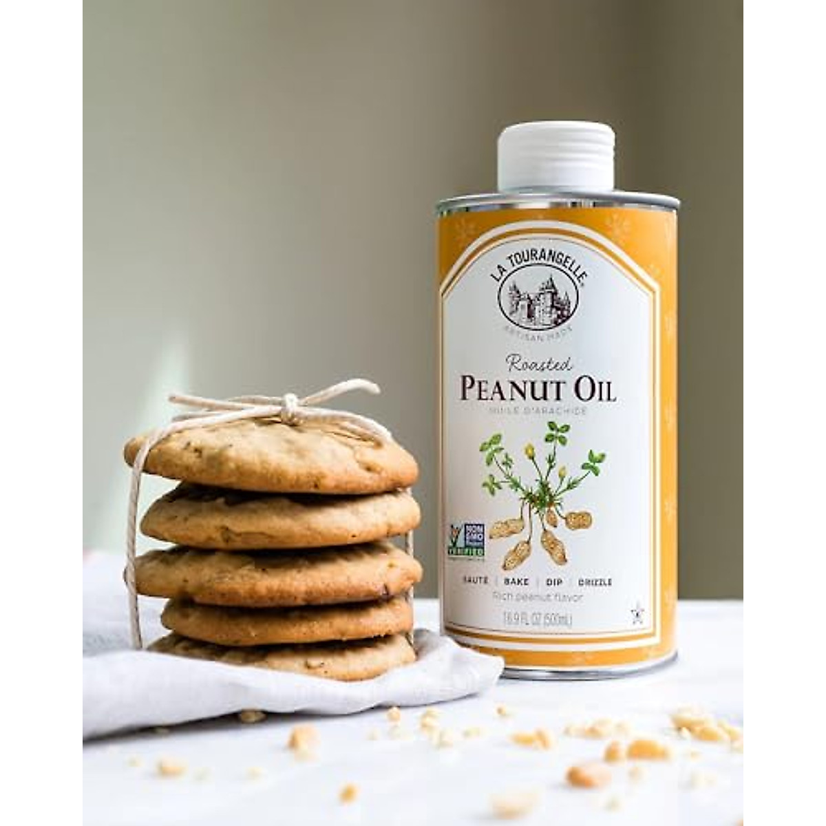 La Tourangelle, Roasted Peanut Oil, Slow Roasted Expeller-Pressed for Rich Flavor, Perfect for Cooking & Baking, Med-High Heat, Unrefined, Small Batch Production in USA, 16.9 fl oz