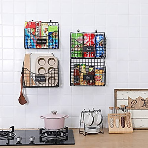 Over The Cabinet Door Organizer 4 Pack, Over Door Storage Basket with Name Plate Hooks for Cutting Board Foils Cookie Sheet, Grid Storage Bin Basket Holder Rack for Kitchen Pantry Bathroom