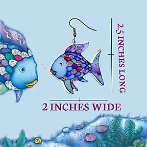 Rainbow Fish Earrings for Teachers, Educators, Librarians and more. Super cute Rainbow Fish Book Earrings for Women. Great Pair of Teacher Earrings for Back to School, Book Fairs, Reading Events and