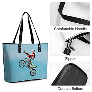Womens Handbag Motorcycle Motocross Leather Tote Bag Top Handle Satchel Bags For Lady
