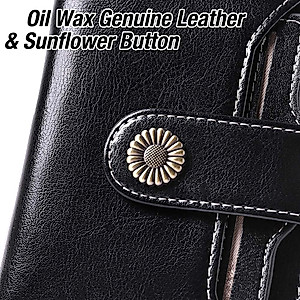 GOIACII Wallet for Women Leather Small RFID Blocking Bifold Zipper Pocket Card Holder with ID Window Black