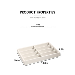 Coward Sunglass Organizer Tray, Beige Velvet Glasses Organizer Trays, Eyeglasses Watches Jewelry Display Organizer Tray Box for Men Women (8 Grids)