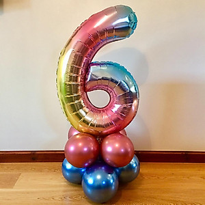 Rainbow Number 5 Balloons, 5th Birthday Balloon, 40inch Gradient 5 Balloon Numbers, Large Self Inflating Foil Balloon, 5th Birthday Decorations for Kids Birthday Party, 5 Anniversary Decorations