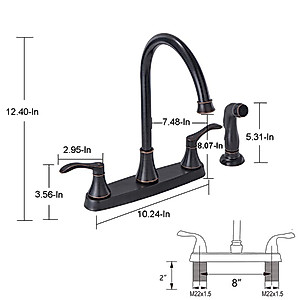 VALISY 3 Hole or 4 Hole 2 Handle Kitchen Faucet with Side Sprayer, Commercial Lead-Free Oil Rubbed Bronze Kitchen Sink Faucets for Rv Kitchen Sinks with High-Arc Spout & Side Sprayer