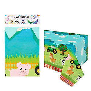 WERNNSAI Farm Animal Party Tablecloth - 1 PC 54" x 108" Farm Birthday Party Decorations Disposable Farm Table Cover Farmhouse Animal Theme Party Supplies for Birthday Baby Shower Boys Girls