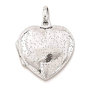 Sterling Silver Rhodium-Plating 20mm Polished Sparkle Heart Locket Pendant