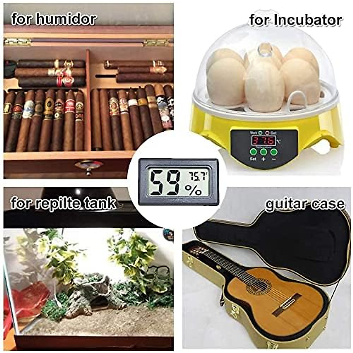 Mini Digital Thermometer and Humidity Meter, Hygrometer Without Probe, Hydrometer: Digital Temperature and Humidity Monitor for Reptile Incubator, Brooders, Garden, Greenhouse, Fridge, Experiment use