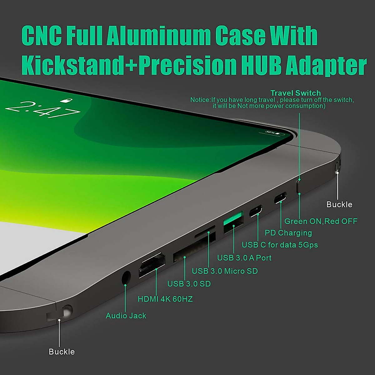 OKUT USB C Hub Case – 7 in 1 Full Aluminum Adapter with 4K HDMI, USB-C PD & Data, SD/Micro Reader, USB 3.0 & 3.5mm Jack Compatible with iPad Air 2020 11 inch/iPad Pro 10.9 inch 2020 & 2018 (Gray)…