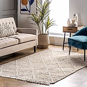 nuLOOM Brooklyn Textured Trellis Wool Fringe Area Rug, 9' x 12', Beige