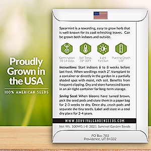 Survival Garden Seeds - Spearmint Seed for Planting - Mentha Spicata Packet with Instructions to Plant Delicious Herbs and Grow Your Home Herb Garden - Non-GMO Heirloom Variety