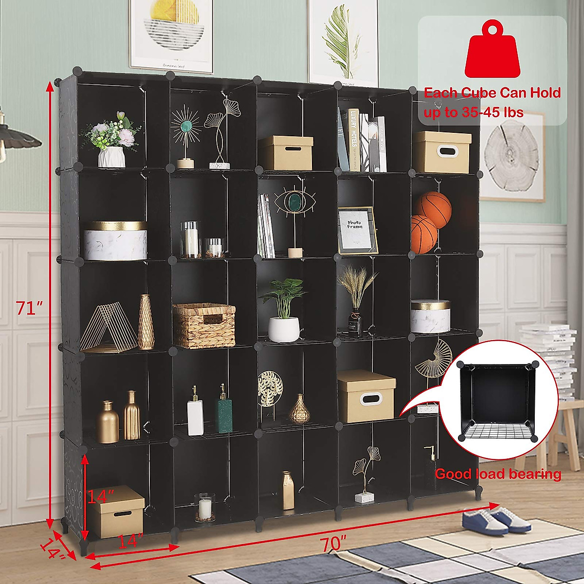 VINGLI 25 Cube Storage Organizer Closet Storage Shelves, DIY Wire Cube Modular Bookcase Storage, Plastic Closet Cabinet, Ideal for Living Room Bedroom, Home, Office