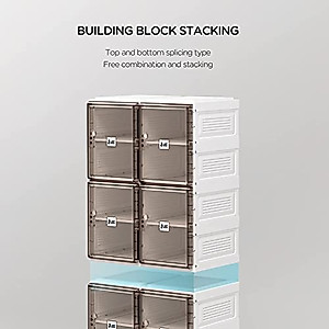 MAYIBOX Shoe Cabinet 2-20 Grid Stackable Transparent Folding Shoe Box Plastic Storage Box Storage 2-40 Pairs of Shoes (2 Rows 8 grids)