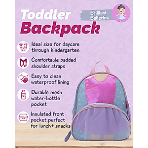 JOY2B Toddler Backpack for Girls and Boys - Ballerina Backpack for Girls and Boys - Kids Backpack for School Camp Travel - Preschool Backpack with Water Bottle Holder - Brilliant Ballerina