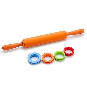 Adjustable Rolling Pin, Dough Roller, Silicone Rolling Pins with 4 Thickness Rings for Baking Dough, Pizza, Pie, Pastries, Pasta, Cookies(Orange)