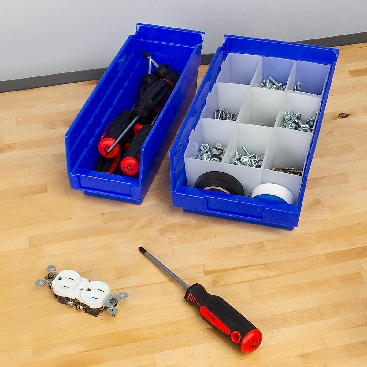 Akro-Mils 30130 Plastic Nesting Shelf Bin Box, (12-Inch x 6-1/2-Inch x 4-Inch), Blue, (12-Pack)